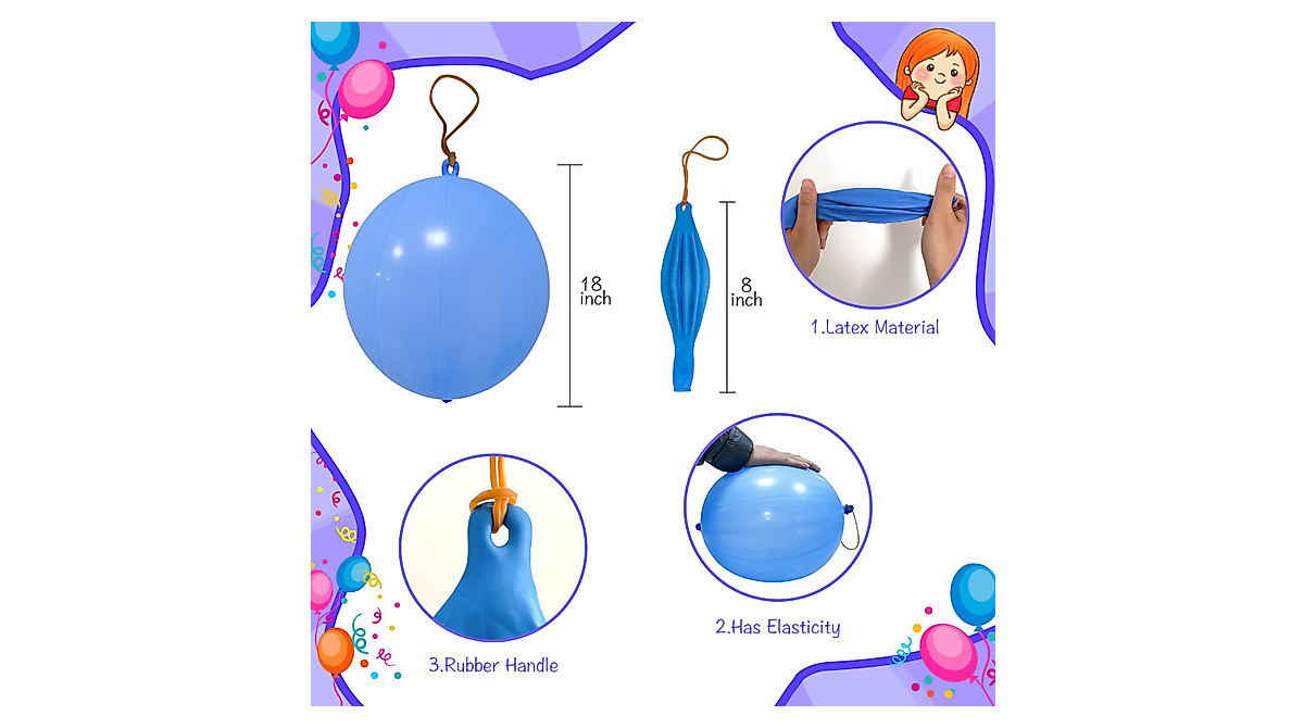 JULLIZ 48pcs Punch Balloons - Colorful, Durable Party Favors