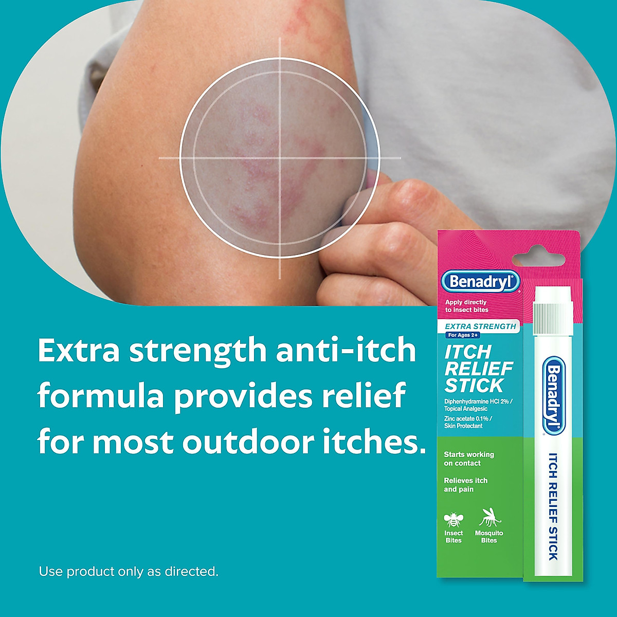 Benadryl Extra Strength Anti-Itch Relief Stick, Bug Bite Itch Relief, Diphenhydramine HCl Topical Analgesic & Zinc Acetate Skin Protectant, Great for Camping Essentials, 0.47 fl oz (Pack of 3)