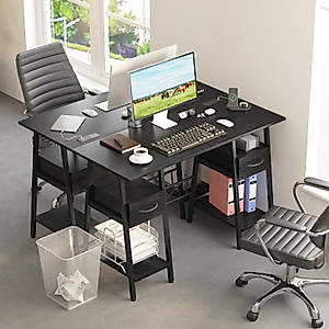 YAOHUOO 47 Inch Computer Desk with 2 Wooden Drawers/Power Outlet/USB Charging Port, Home Office Desks with Storage Shelves for Bedroom,Modern Writing Desk,Work Desk,Study Table(Black)