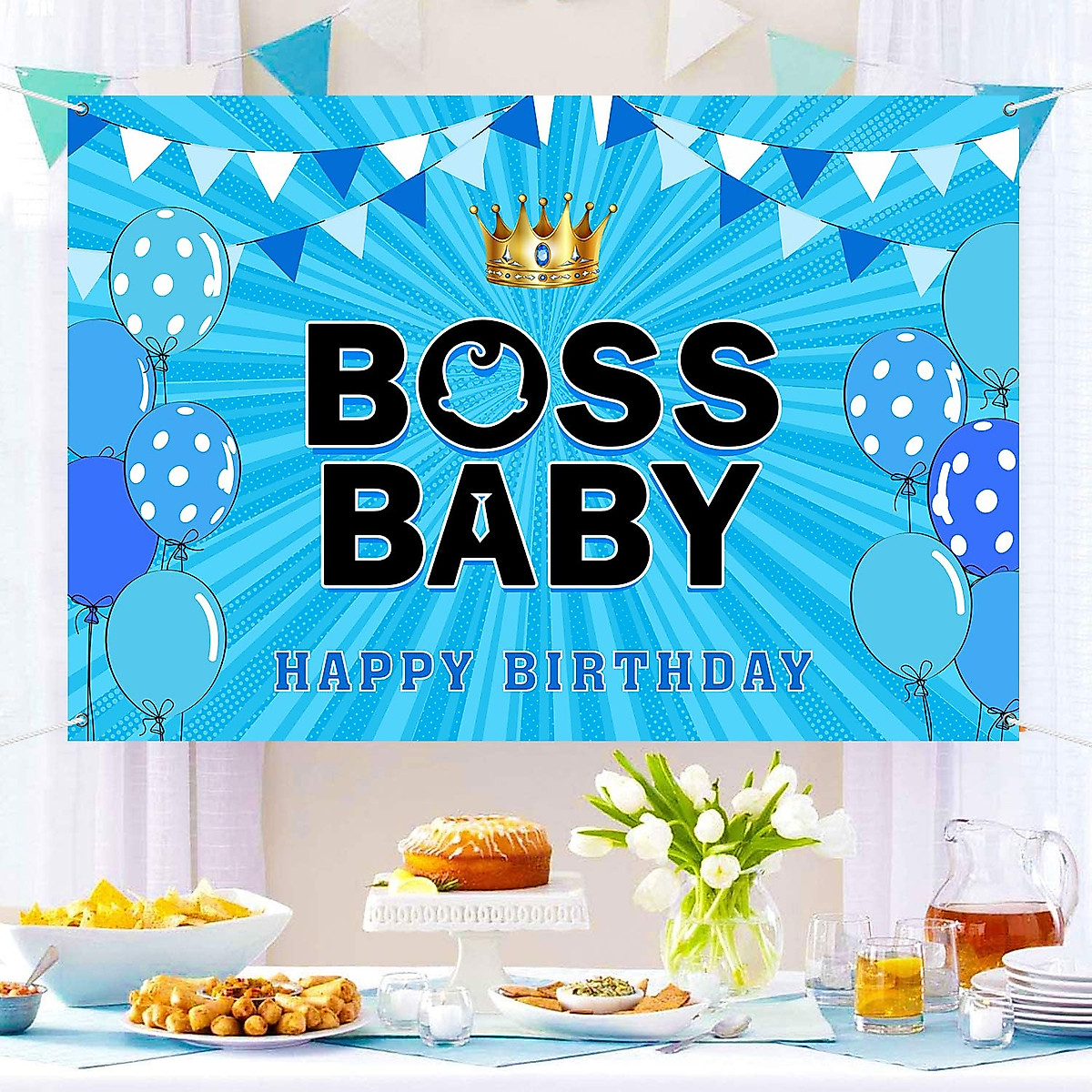 INNORU Boss Boy Backdrop Banner, Gender Reveal Poster Baby Shower Photography Backdrop Boy 1st Birthday Party Decorations Photo Booth Props 6x4ft