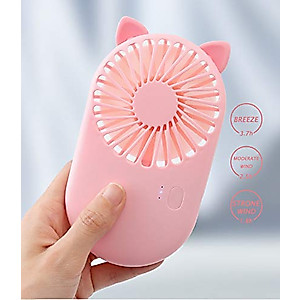 YUERR Portable Mini Fan Handheld Fans For Cooling Air 3 Speeds Adjustable USB Rechargeable Small Table Desk Fan Personal Quiet Eyelash Fan For Kids Women Men Home Office Travel(Pink Kitten)
