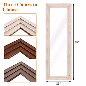 NeuType Rustic Full Length Mirror 65"x22" Large Mirror Rectangular Vintage Wood Framed Floor Mirror Full Body Mirror Hanging or Leaning Against Wall for Living Room Farmhouse, Weathered White