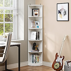 YITAHOME 5-Tier Corner Shelf, 70.8" Tall Modern Free Standing Corner Bookshelf, 5 Shelf Display Corner Bookcase and Bookshelves,Wooden Open Storage Book Shelves for Living Room, Home Office, White