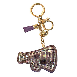 Popfizzy Pink Cheer Keychain for Girls, Bling Cheerleader Backpack Key Chain, Rhinestone Bag Charms, Keyring Key Fob