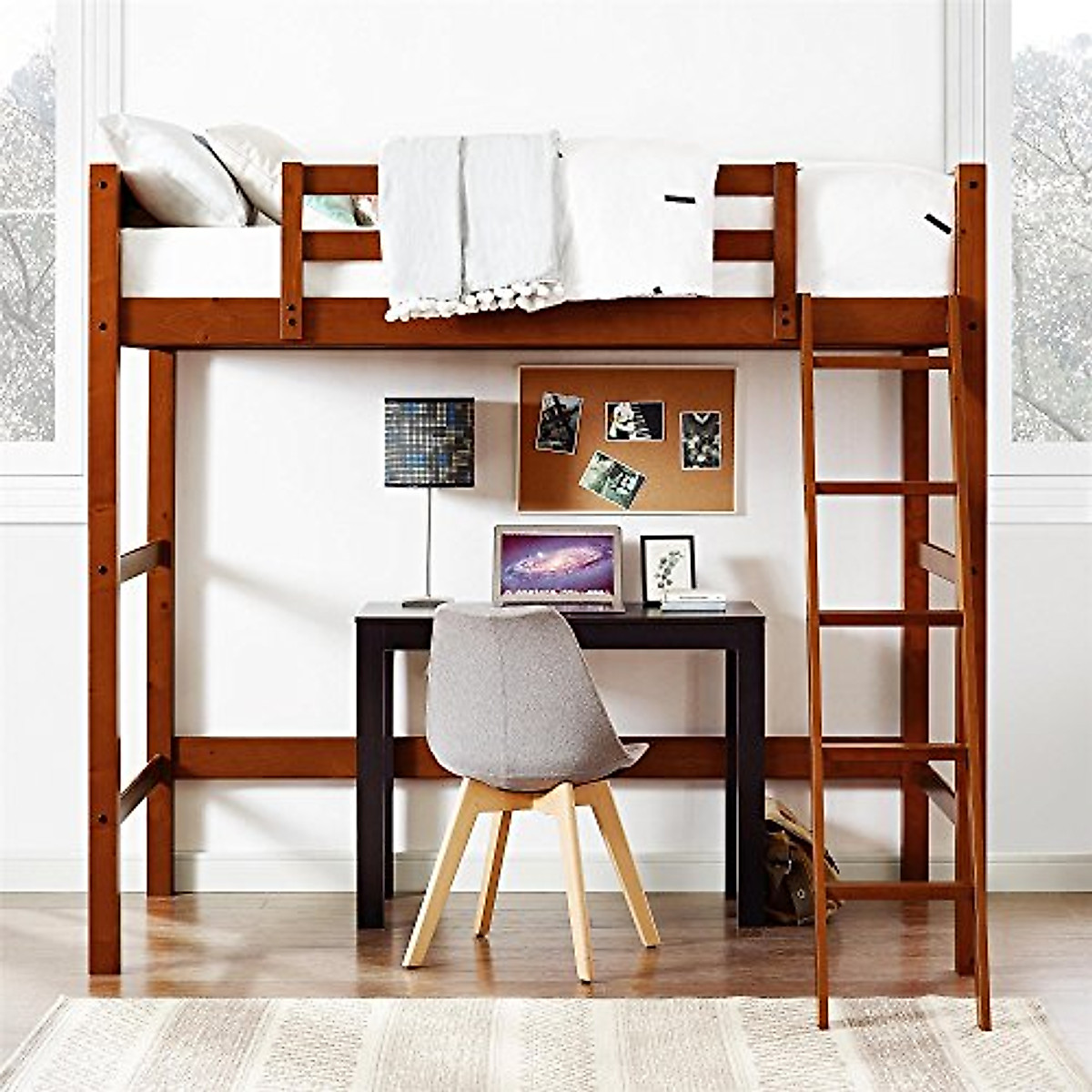 DHP Moon Bay Kids Wooden Loft Bed with Ladder, Twin, Walnut