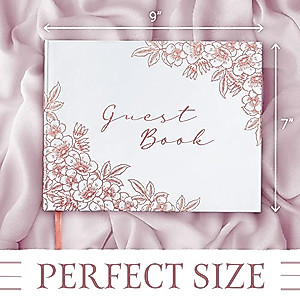 Floral Wedding Guest Book, Wedding Guestbook with Gold Pen, Guest Book Wedding Rose Gold Stamping, Bridal Shower Guest Book Rose Gold Paper Edge, Wedding Guestbook Alternative, Guestbook Wedding