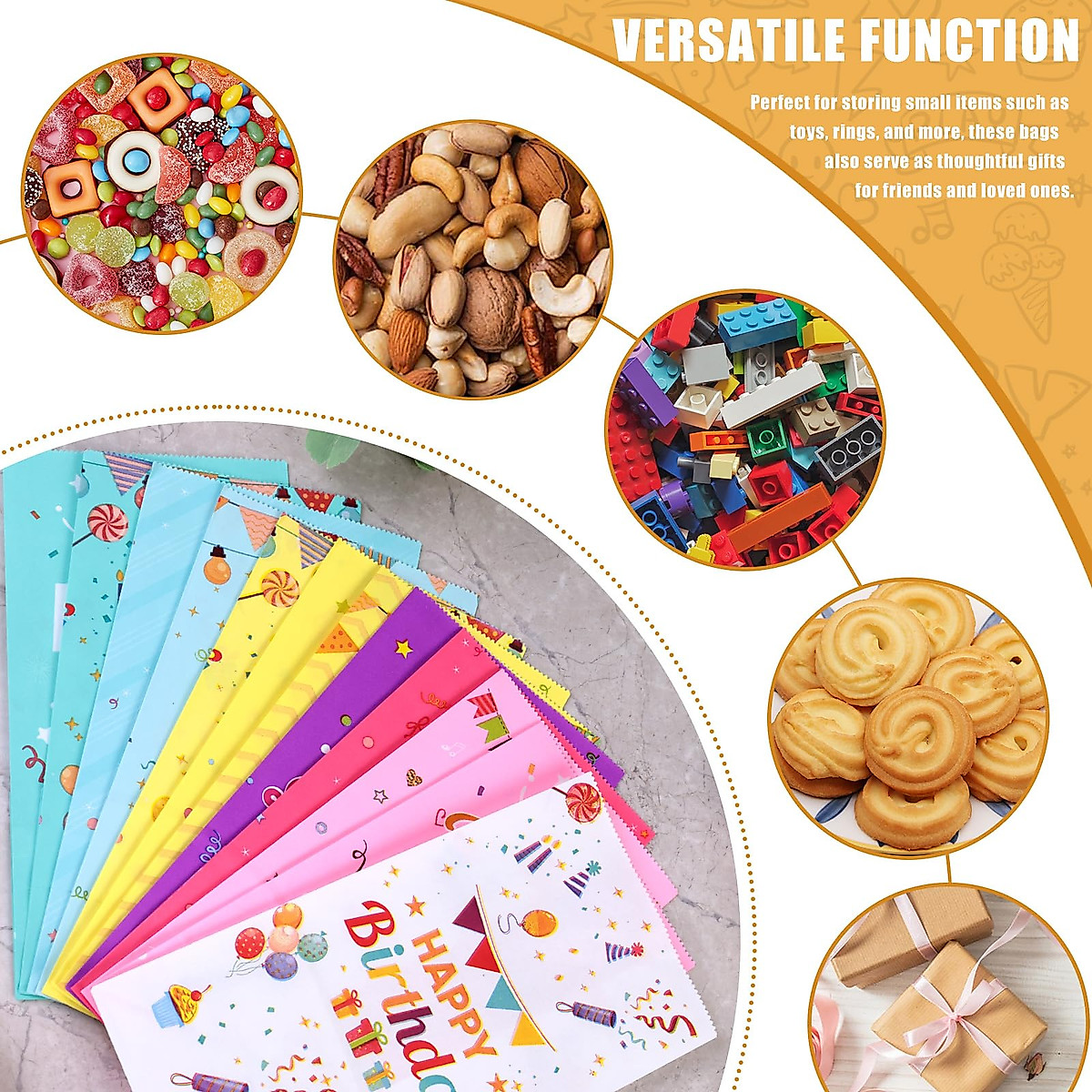 Shindel Party Favor Bags, 54PCS Happy Birthday Treat Bags, Birthday Bags For Kids, 4.7" x 3.1" x 8.7" 12 Designs Colored Paper Bags Goodie Bags for Birthday Party Kids