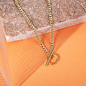 CHESKY Dainty Gold Toggle Clasp Necklace for Women 14K Gold Plated Cuban Chain Choker Necklace, Minimalist Simple Handmade Thick Chunky Toggle Necklaces Jewelry Gifts