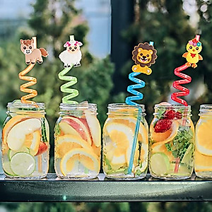 BravOne 24 PCS Farm Animal Plastic Straws, Reusable Colorful Drinking Straws with Chicken Rabbit Sheep Horse Cow Pig Lion Giraffe Pattern for Birthday Party Supplies 2 Cleaning Brushes (Farm Animal)