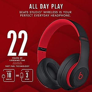 Beats Studio3 Wireless Noise Cancelling Over-Ear Headphones - Apple W1 Headphone Chip, Class 1 Bluetooth, 22 Hours of Listening Time, Built-in Microphone - Defiant Black-Red