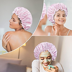 Aquior Shower Caps, Reusable Shower Cap for Women, Double Layer Waterproof Hair Cap, Large Size for All Hair Lengths,for Girls Spa Home Salon Use (Pink Cloud)