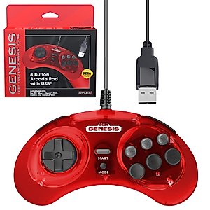 Retro-Bit Official Sega Genesis USB Controller 8-Button Arcade Pad for Sega Genesis Mini, Switch, PC, Mac, Steam, RetroPie, Raspberry Pi - USB Port (Crimson Red)