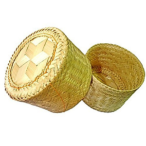 Thai Traditional Handmade ''Kra-Tip'' Sticky Rice Serving Basket Medium Size 5''x4"