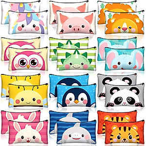 Affrolling 36 Pcs Cartoon Animal Pencil Case Bulk Cute Cartoon Pencil Pouch Multicolor Canvas Pen Bag Organizer with Zipper Stationery Back to School Supplies(Lovely)