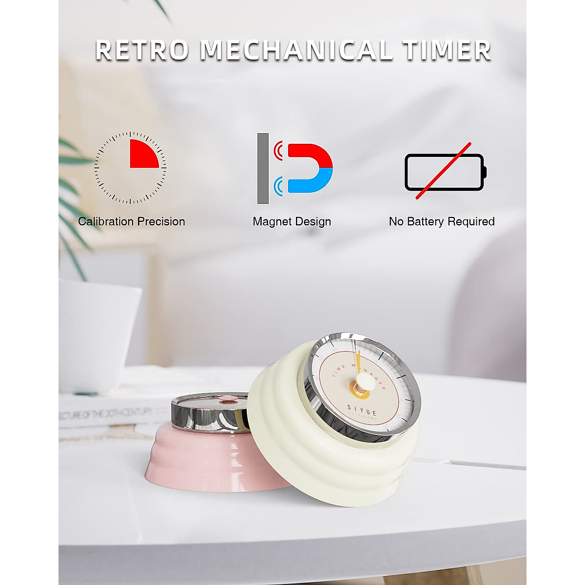 Tiergrade Kitchen Timer, Reminder Timer 360 Degree Rotating Mechanical Timer, Visual Timer Back Countdown Kitchen Timer Fridge Magnetic for Cooking, Learning (Beige)