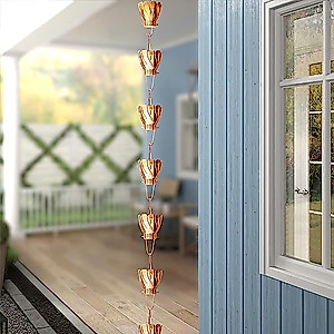 Monarch Rain Chains 14003 Pure Copper Akira Rain Chain, 8-1/2 Feet Length Replacement Downspout for Gutters