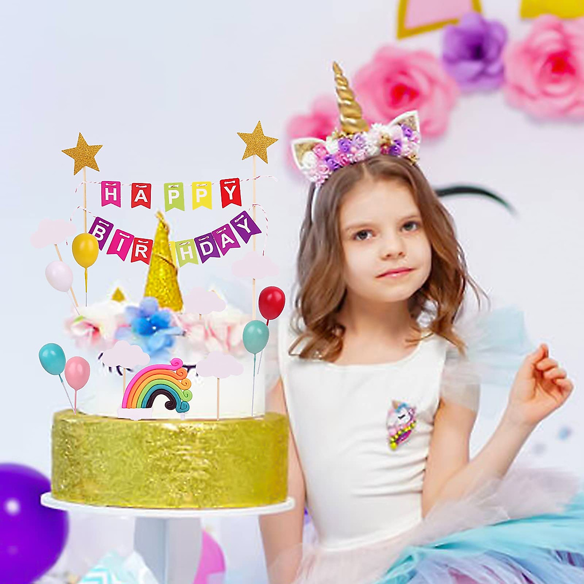 Rainbow Cake Topper Set for Kids' Birthdays & Baby Showers