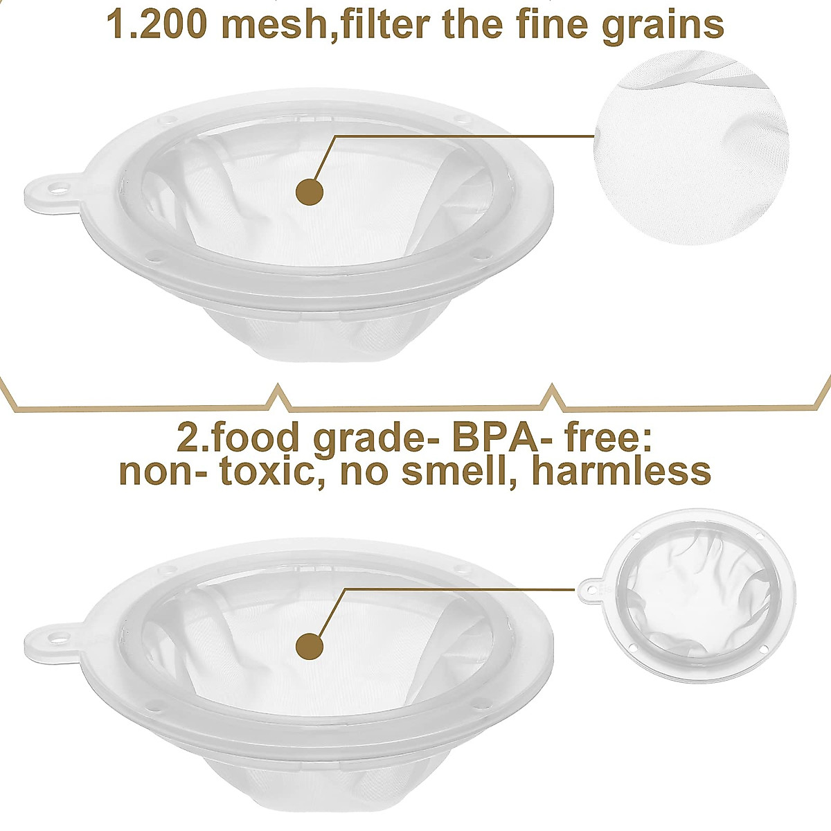 4 Pieces 200 Mesh Filter Food Filter Strainer Sieve Fine Mesh Nylon Mesh Colander Plastic Mesh Sieve for Filtering Yogurt Juice Milk Honey 5 Inch Kitchen Funnels