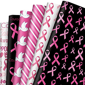AnyDesign 12 Sheet Breast Cancer Awareness Wrapping Paper Pink Bow Peace Dove Gift Wrap Paper Bulk Decorative Art Paper for DIY Crafts, 19.7 x 27.6 Inch, Folded Flat