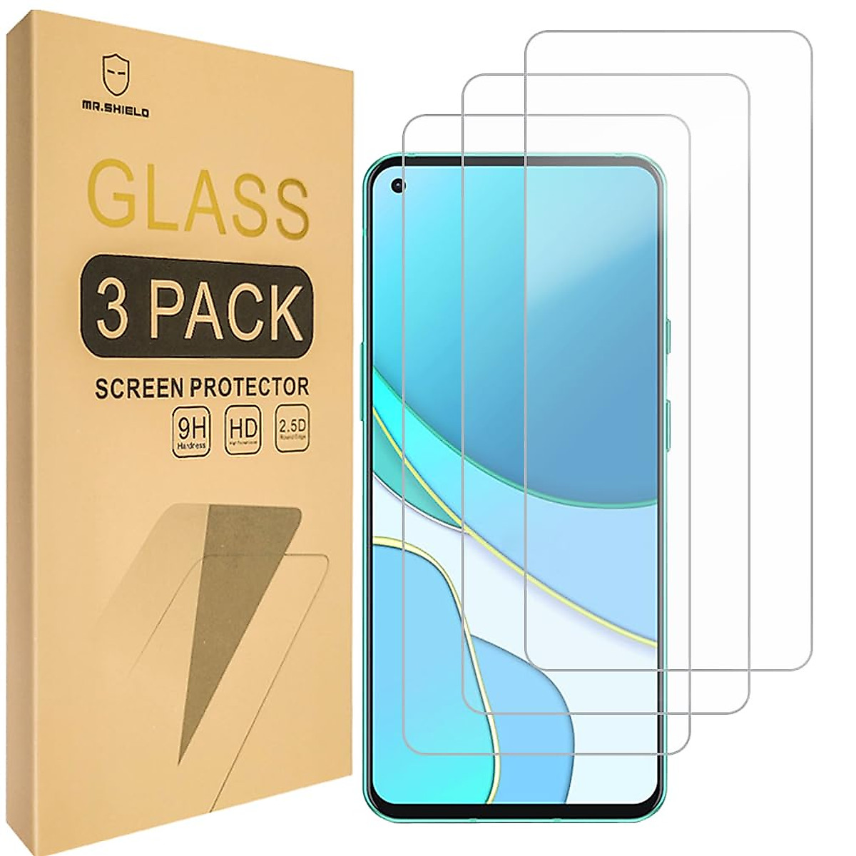 Mr.Shield [3-Pack] Designed For OnePlus 9 / OnePlus 9 5G [Upgrade Maximum Cover Screen Version] [Tempered Glass] [Japan Glass with 9H Hardness] Screen Protector with Lifetime Replacement
