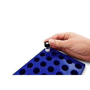Tisch Scientific Vial Racks for 4mL Vials | 5 Pack | Blue Polypropylene | 9.25" x 4.5" x 1.125" | 50 Holes | Hole Diameter: 15mm | Hole Depth: 22mm | Autoclavable | CV2056