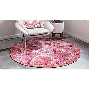 Unique Loom Baracoa Collection Area Rug - Coppelia (8' 4" Round, Pink/ Ivory)