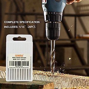 Luckyway 20-Piece 1/16" M35 Cobalt Drill Bits, Jobber Length Twist Drill Bit Set for Hard Metal, Stainless Steel, Cast Iron, Wood and Plastic, with Storage Case