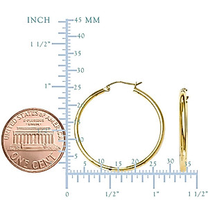 14k REAL White Gold 20MMx2.0MM Thickness Classic Polished Round Tube Hoop Earrings with Snap Post Closure For Women