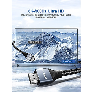 dockteck 8K HDMI Cable 6ft | High Speed hdmi to hdmi Cables 2.1, Braided Cord 60Hz 48Gbps 120Hz Support eARC Dolby Vision HDR 10 HDCP 2.2 & 2.3, Compatible with Roku TV PS5/4 HDTV Xbox Blu-ray