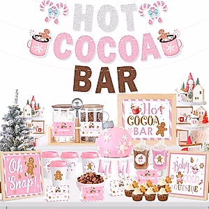 Hot Cocoa Bar Kit Pink Hot Cocoa Bar Banner Cute Gingerbread Man Sign Oh Snap Toppings Tent Cards Cup Tags Stickers for Winter Baby Shower Christmas Party Baby It's Cold Outside Decorations