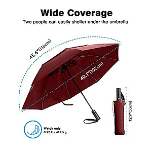 Vuteehy Windproof Umbrella, Travel Umbrella for Rain with 16 Ribs Double Canopy Vented, Waterproof Folding Umbrella with Inverted Design, Auto Open Close, Compact Rain Umbrella for Men and Women, Red