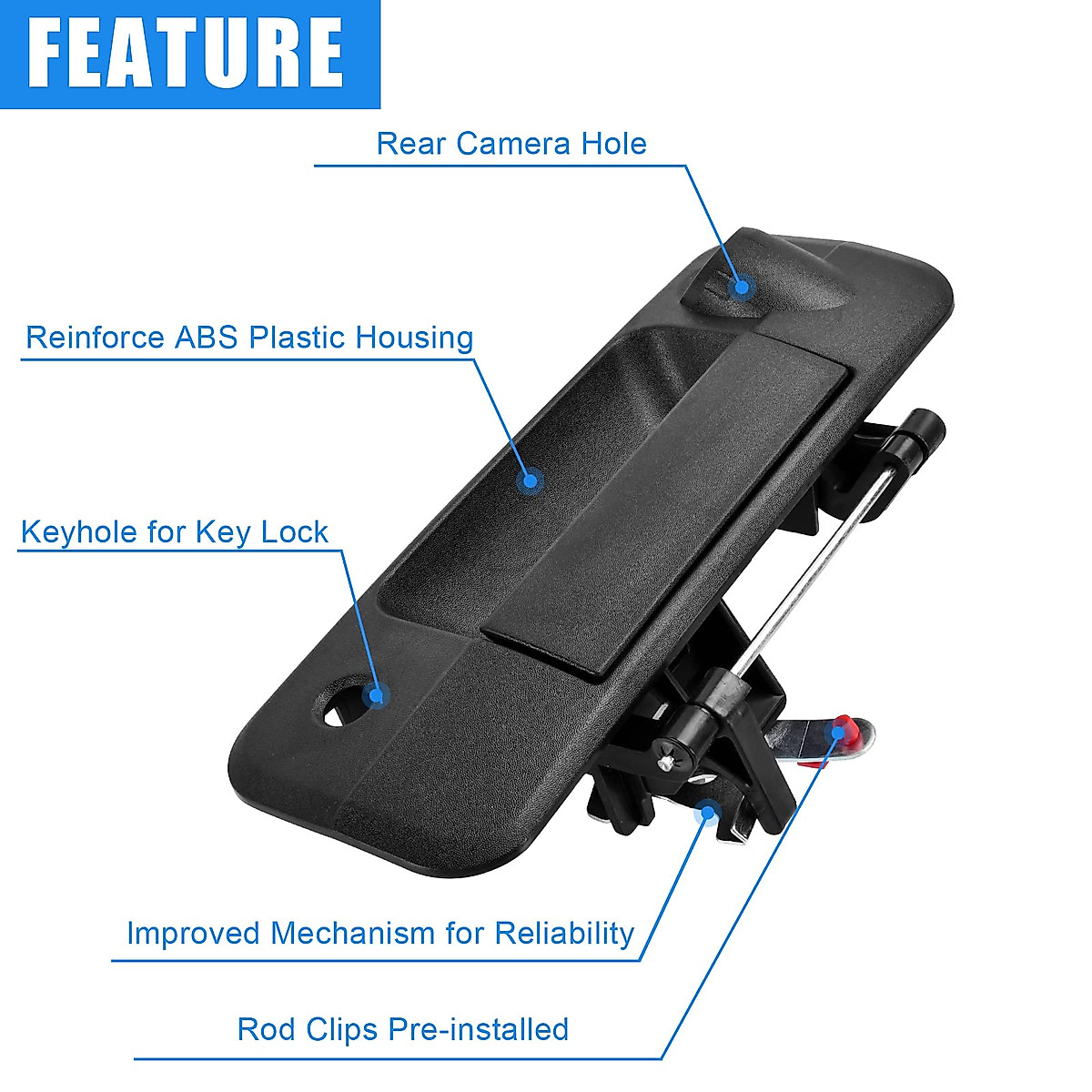 FAERSI Tailgate Handle Liftgate Latch Handle with Rear Camera Hole Replacements for 2007-2013 Toyota Tundra | Replaces# 69090-0C051, 690900C051, 81214