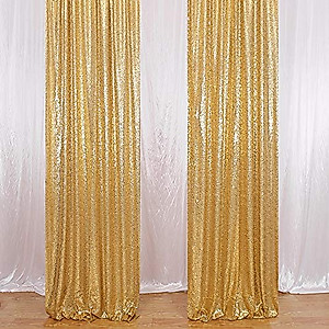 KNGKILQN Gold Sequin Backdrop Curtain - 2 Panels 2.2x8FT Gold Glitter Backdrop Party Photo Sequin Curtains Wedding Brithday Christmas Sparkle Photography Background