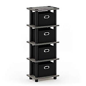 FURINNO Turn-N-Tube LACi 4-Bins System Rack, French Oak Grey/Black