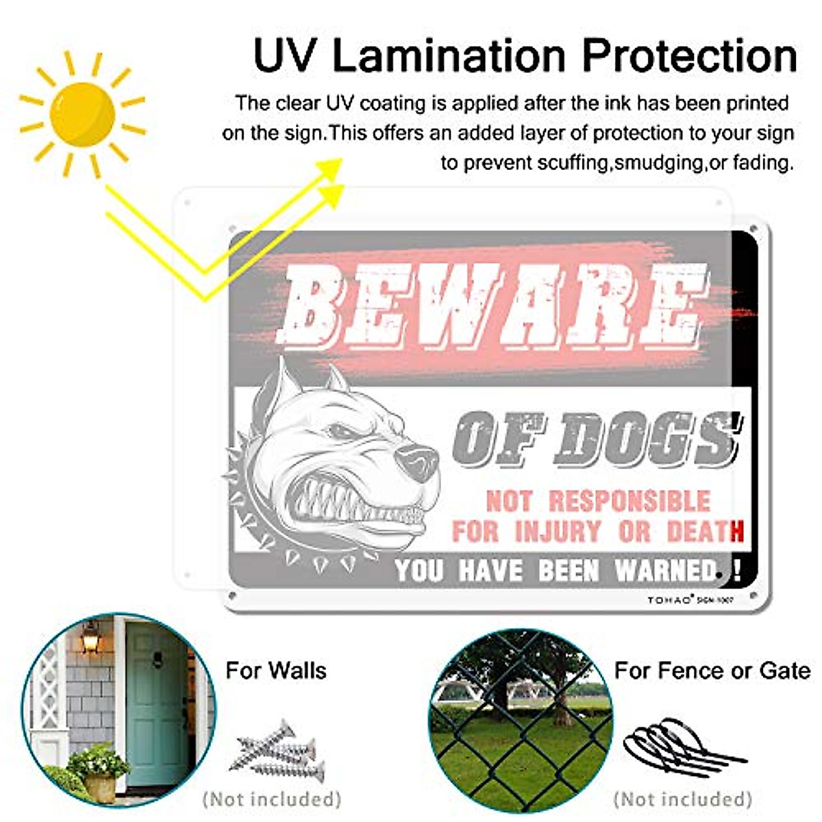 TOHAO Beware of Dog Sign, 3 Pack 10"x 7" Rust Free .04" Aluminum Warning Signs, UV Protected, Reflective & Waterproof, Easy to Mount- Indoor Or Outdoor Use