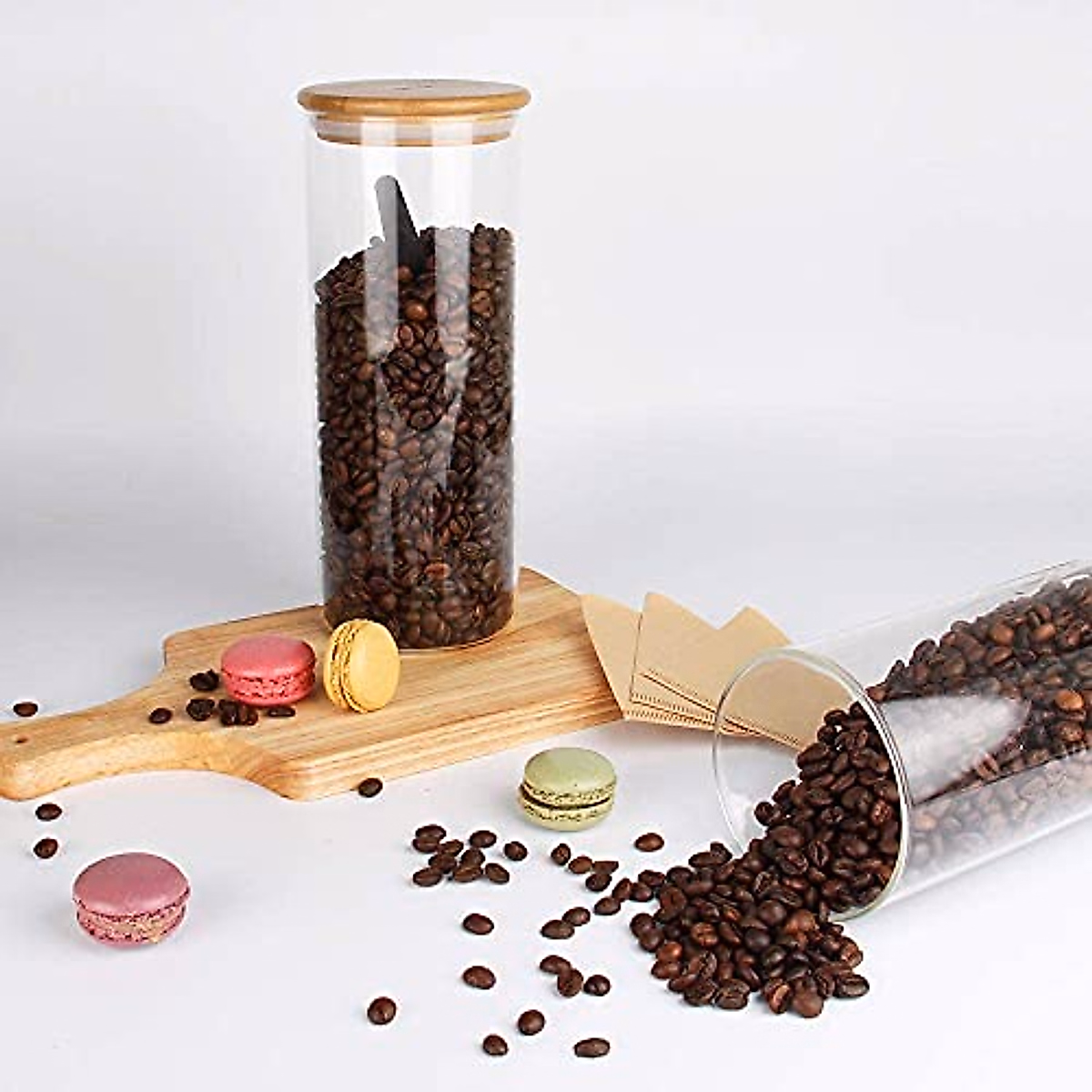 SIXAQUAE Glass Food Storage Containers Jar Seal Bamboo Lids 2 Packs 600ml Airtight Canister Organization Sets Stackable