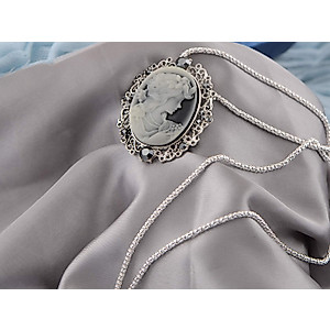 Alilang Gunmetal Tone Grey Crystal Rhinestones Cameo Lady Victorian Maiden Pendant Necklace