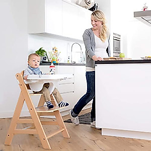 Hauck - Fun for Kids Hauck Alpha Tray + 5-Point Harness, 3 in 1 Table Set for Hauck Wooden Highchair Alpha+, Depth Adjustable Table, Removable Tray, Cup Moulding, Elevated Edge, White