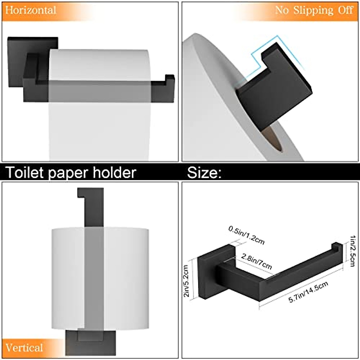 Ralbay 5-Pieces 14.2" Bath Towel Bar Set Black Premium Stainless Steel Square Style Matte Black Bathroom Hardware Accessories Set Wall Mounted Towel Rack Set