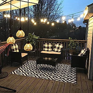 3 Pack Outdoor Battery Operated Chandelier, Small Hanging Rattan Pendant Lights with Remote Control Timer, Warm White Waterproof Lamps for Gazebo Yard Porch Patio Garden Backyard Decor, ALL FORTUNE