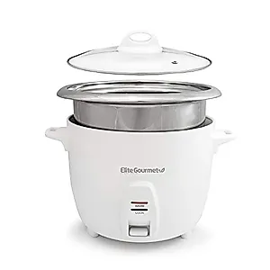 Elite Gourmet ERC-2010 Electric Rice Cooker with Stainless Steel Inner Pot Makes Soups, Stews, Grains, Cereals, Keep Warm Feature, 10 Cups Cooked, White