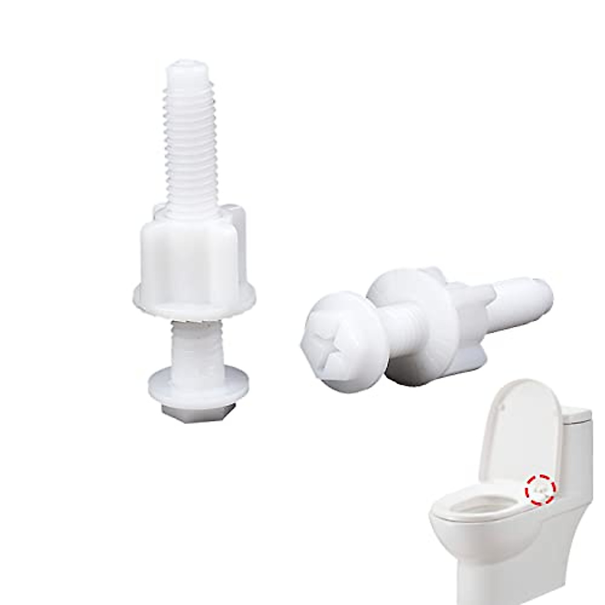 2Pack Toilet Seat Screws Replacement Universal White Plastic Toilet Seat Hinge Bolt Screw for Fixing the Top Toilet Seat, White