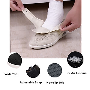 ZGDG Women's Diabetic Edema Shoes, Adjustable Swollen Feet Shoes for Women Wide Feet Hammer Toe Arthritis Indoor Outdoor Lightweight Walking Sneakers Black