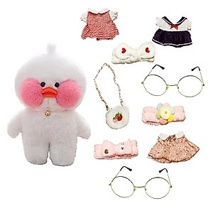 Duck Stuffed Animal Toy with 9 Outfits and Accessories to Match DIY Dress Up Clothes for Duck Plush Toy for Kids（12inch） (1White Duck)