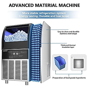 GSEICE Commercial Ice Maker Machine: 100lbs/24H Under Counter Ice Machine with 34lbs Storage Ice Bin, Stainless Steel Small Ice Maker Ideal for Home Coffee Shop Bars & Restaurant