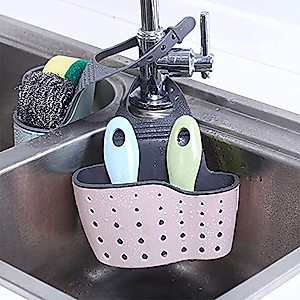 TANYIONE Kitchen Sink Shelf,Ajustable Strap Faucet Caddy with Drain Holes for Drying,Hanging Silicone Storage Holder for Sponge,Brush,Soap and Towel(2 Pack)