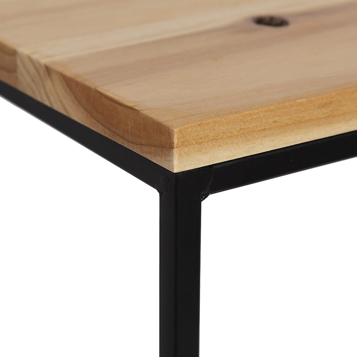 Kate and Laurel Galen Accent Side Table and Magazine Rack with Natural Wood Top and Black Metal Base