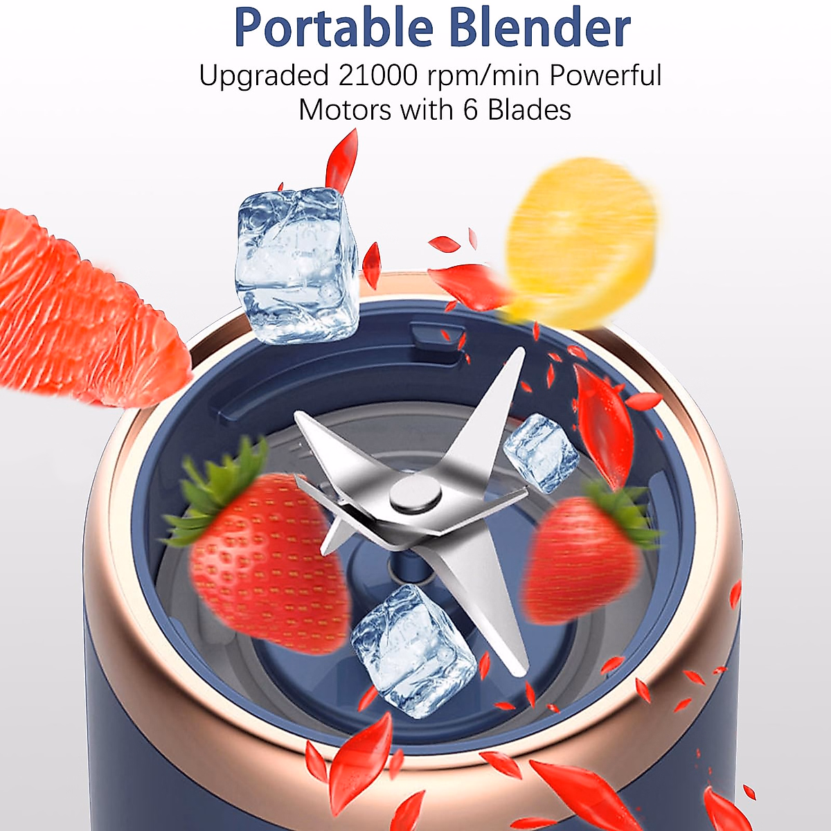 Portable Blender, Personal Blender for Shakes and Smoothies with Travel Lid, 400ML USB Rchargeable Mini Blender Fruit Juicer Cup with 6 Blades, Portable Smoothie Blender for Kitchen,Home,Travel