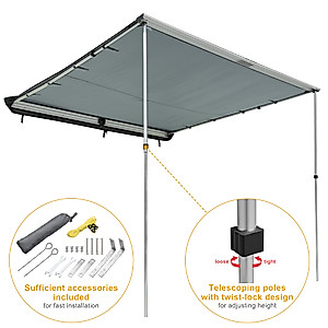 Yescom 8.2x8.2Ft Car Side Awning SUV Truck Vehicle Canopy UV50+ Rooftop Pull Out Tent Shade Shelter for Outdoor Camping