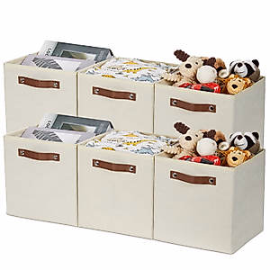 HNZIGE Fabric Storage Cubes for Organizing 6Pcs Collapsible Storage Cubes 11 Inch Cube Storage Bin With Handles, Cube Storage Bins For Cube Storage Home, Office Toy (Cream)